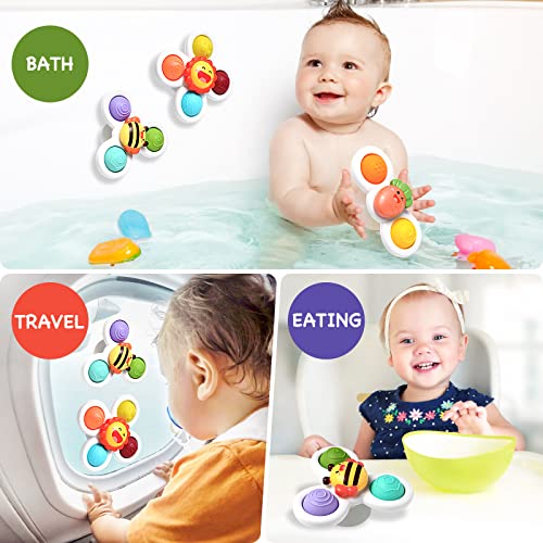 Hooku 3 Pcs Suction Cup Spinner Toys, Suction Cup Toys for Babies, Spinning Toys for Toddlers 1-3, Sensory Toys Early Education Toys Bathtub Toy Dining Chairs Toys, Birthday Gifts for Baby Boy Girl