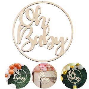 13.8in oh baby sign for baby shower backdrop gold wooden baby shower banner sign for 1st birthday backdrop,oh baby wood sign for wall photo props,baby announcements (wooden color)