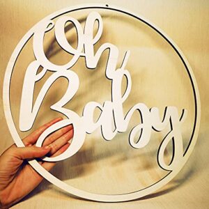 13.8in Oh Baby Sign for Baby Shower Backdrop Gold Wooden Baby Shower Banner Sign for 1st Birthday Backdrop,Oh Baby Wood Sign for Wall Photo Props,Baby Announcements (Wooden Color)