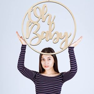 13.8in Oh Baby Sign for Baby Shower Backdrop Gold Wooden Baby Shower Banner Sign for 1st Birthday Backdrop,Oh Baby Wood Sign for Wall Photo Props,Baby Announcements (Wooden Color)