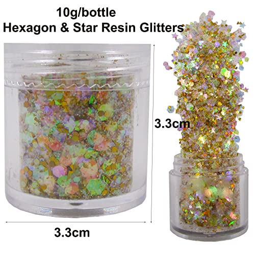 12 Bottle Opal Mermaid Chunky Glitter Iridescent Heart Star Hexagon Aurora Body Nails Glitters Resin Epoxy Accessories Crafts Supplies for Nails Art Tips Resin Mold Makeup