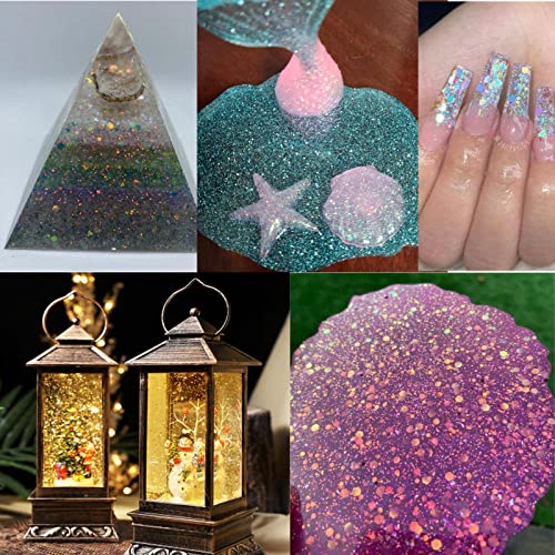 12 Bottle Opal Mermaid Chunky Glitter Iridescent Heart Star Hexagon Aurora Body Nails Glitters Resin Epoxy Accessories Crafts Supplies for Nails Art Tips Resin Mold Makeup