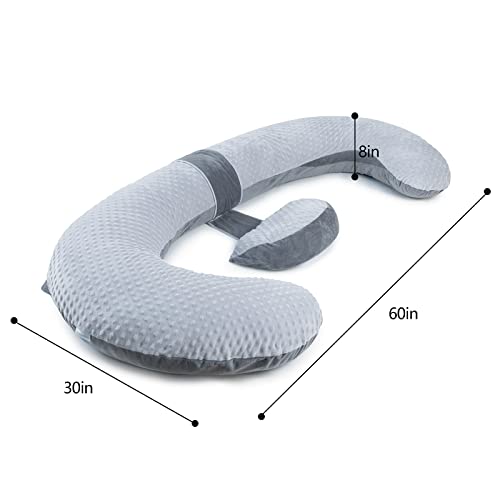 QUEEN ROSE Pregnancy Pillows, E Shaped Full Body Pillow for Sleeping, with Pregnancy Wedge Pillow for Belly Support, 60 Inch Maternity Pillow for Side Sleeper, Grey Bubble Velvet