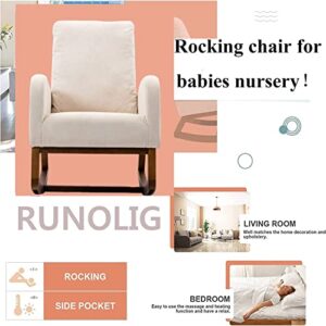 Nursery Rocking Chair,Upholstered Fabric Accent Armchair,Wooden Padded Seat with 2-Side Pocket,Nursing Chair with Rubber Wood Legs,Glider Chair for Nursery,Living Room,Home Office (Beige)