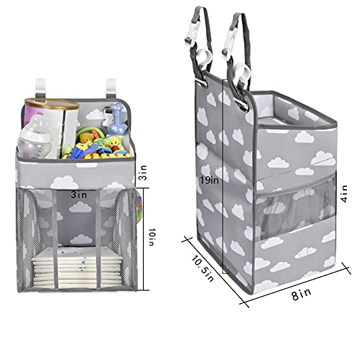 Putybudy Large Capacity Baby Bedside Hanging Organizer, Foldable Baby Crib Diaper Organizer, for Nappy Clothes Toys Milk Bottles, Organiser Diaper Holder Caddy Stacker, Saving Place and Easy Storage