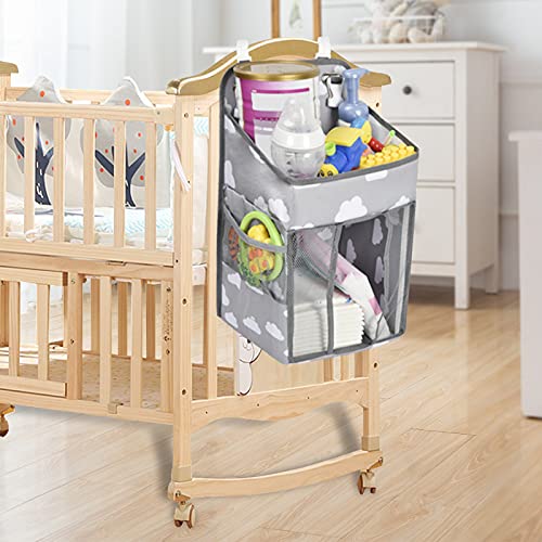 Putybudy Large Capacity Baby Bedside Hanging Organizer, Foldable Baby Crib Diaper Organizer, for Nappy Clothes Toys Milk Bottles, Organiser Diaper Holder Caddy Stacker, Saving Place and Easy Storage