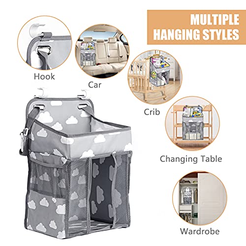 Putybudy Large Capacity Baby Bedside Hanging Organizer, Foldable Baby Crib Diaper Organizer, for Nappy Clothes Toys Milk Bottles, Organiser Diaper Holder Caddy Stacker, Saving Place and Easy Storage