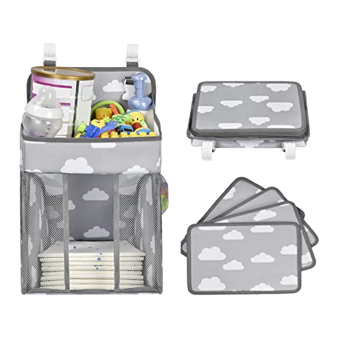 Putybudy Large Capacity Baby Bedside Hanging Organizer, Foldable Baby Crib Diaper Organizer, for Nappy Clothes Toys Milk Bottles, Organiser Diaper Holder Caddy Stacker, Saving Place and Easy Storage