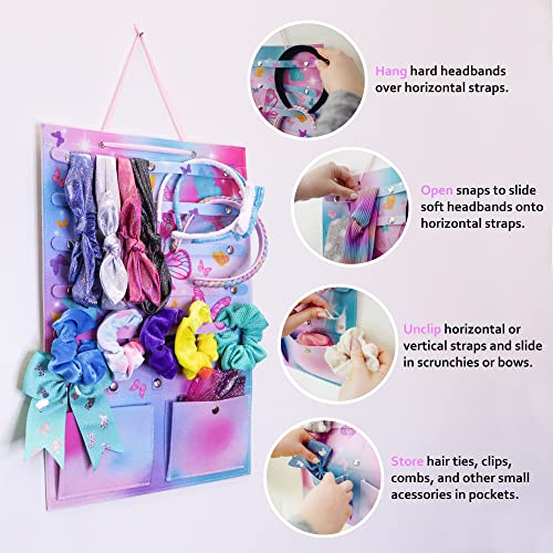 FROG SAC Bow and Headband Holder, Butterfly Hair Accessories Organizer for Girls, Hair Clip Accessory Organizers for Kids, Toddler Baby Wall Hanging Head Band Hairbow Bows Hangers for Closet Door