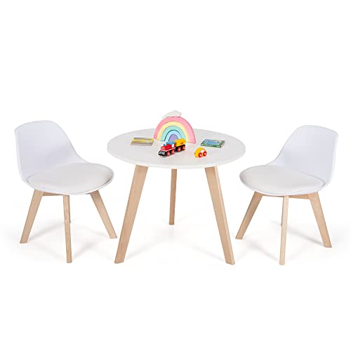 Costzon Kids Table and Chair Set, 3 Pcs Wood Activity Play Table w/Padded Seat & Wood Legs for Arts, Crafts, Reading, Preschool, Kindergarten, Playroom, Mid Century Modern Toddler Table & Chairs