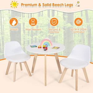 Costzon Kids Table and Chair Set, 3 Pcs Wood Activity Play Table w/Padded Seat & Wood Legs for Arts, Crafts, Reading, Preschool, Kindergarten, Playroom, Mid Century Modern Toddler Table & Chairs