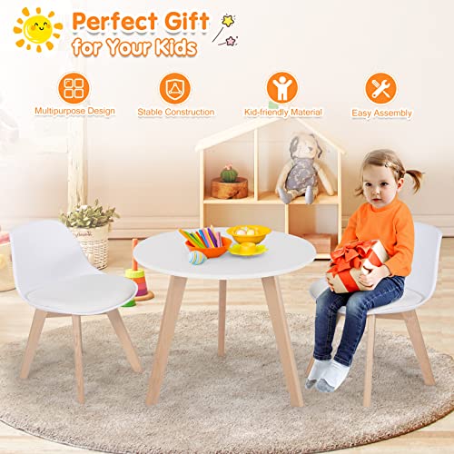 Costzon Kids Table and Chair Set, 3 Pcs Wood Activity Play Table w/Padded Seat & Wood Legs for Arts, Crafts, Reading, Preschool, Kindergarten, Playroom, Mid Century Modern Toddler Table & Chairs