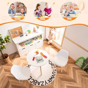 Costzon Kids Table and Chair Set, 3 Pcs Wood Activity Play Table w/Padded Seat & Wood Legs for Arts, Crafts, Reading, Preschool, Kindergarten, Playroom, Mid Century Modern Toddler Table & Chairs