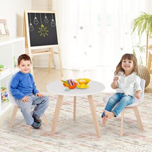 Costzon Kids Table and Chair Set, 3 Pcs Wood Activity Play Table w/Padded Seat & Wood Legs for Arts, Crafts, Reading, Preschool, Kindergarten, Playroom, Mid Century Modern Toddler Table & Chairs