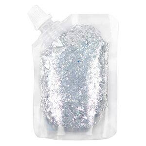 gl-turelifes body glitter gel, easy to apply&remove 50ml mermaid sequins chunky glitter for body face hair, festival glitter halloween costume makeup long lasting sparkling (silver(chunky glitter))