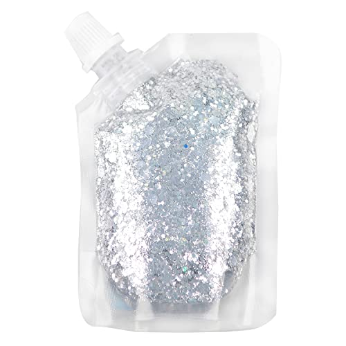 GL-Turelifes Body Glitter Gel, Easy to Apply&Remove 50ml Mermaid Sequins Chunky Glitter for Body Face Hair, Festival Glitter Halloween Costume Makeup Long Lasting Sparkling (Silver(Chunky Glitter))