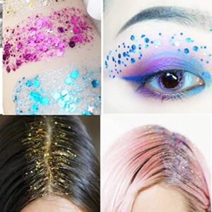 GL-Turelifes Body Glitter Gel, Easy to Apply&Remove 50ml Mermaid Sequins Chunky Glitter for Body Face Hair, Festival Glitter Halloween Costume Makeup Long Lasting Sparkling (Silver(Chunky Glitter))