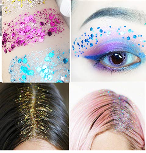 GL-Turelifes Body Glitter Gel, Easy to Apply&Remove 50ml Mermaid Sequins Chunky Glitter for Body Face Hair, Festival Glitter Halloween Costume Makeup Long Lasting Sparkling (Silver(Chunky Glitter))