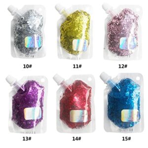 GL-Turelifes Body Glitter Gel, Easy to Apply&Remove 50ml Mermaid Sequins Chunky Glitter for Body Face Hair, Festival Glitter Halloween Costume Makeup Long Lasting Sparkling (Silver(Chunky Glitter))