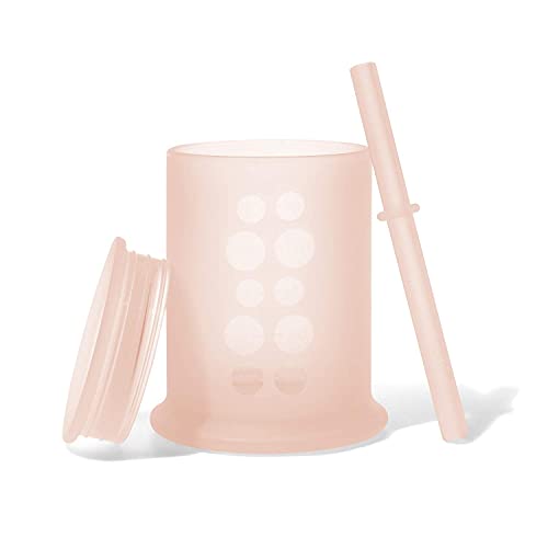 Olababy 100% Silicone Training Cup with Straw Lid (Coral) and Training Spoon Set Bundle