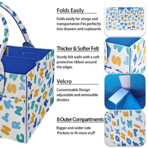 Felt Baby Diaper Caddy Organizer - Changing Table and Car Organizer for Diapers and Baby Wipes, Gift Registry For Baby Shower, Nursery Storage Basket and Bin, Blue Letters