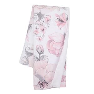 lambs & ivy botanical baby watercolor floral pink sherpa fleece baby blanket