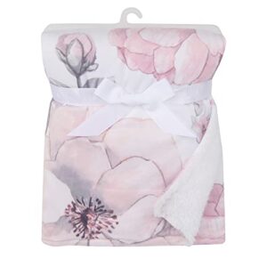 Lambs & Ivy Botanical Baby Watercolor Floral Pink Sherpa Fleece Baby Blanket