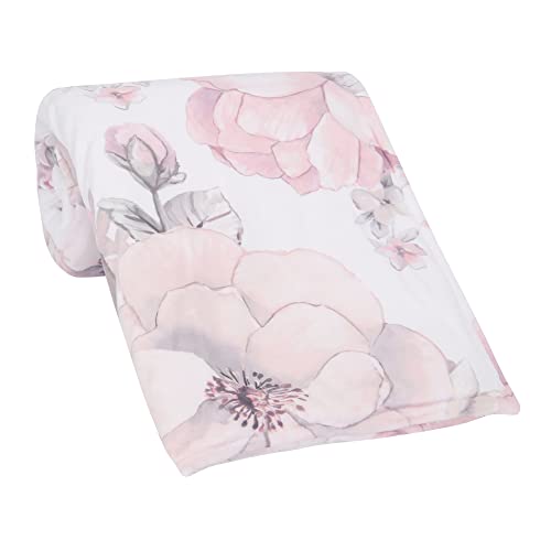 Lambs & Ivy Botanical Baby Watercolor Floral Pink Sherpa Fleece Baby Blanket