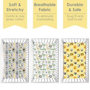 GROW WILD Pack n Play Sheets | Mini Crib Sheets 3-Pack, Soft Pack and Play Sheets, Premium Bassinet Sheet, Safari Elephant Yellow Gray White