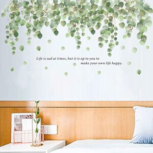 Hanging Green Vine Wall Decal Stickers for Bedroom Living Room, Removable Eucalyptus Green Plants Leaves Wall Art Mural Decor Home Nursery Office Decorations, 46.7" W X 32.2" H (C)