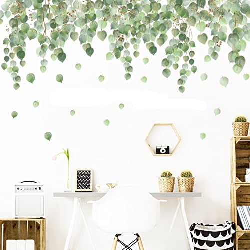 Hanging Green Vine Wall Decal Stickers for Bedroom Living Room, Removable Eucalyptus Green Plants Leaves Wall Art Mural Decor Home Nursery Office Decorations, 46.7" W X 32.2" H (C)