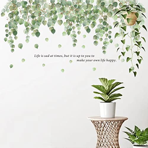 Hanging Green Vine Wall Decal Stickers for Bedroom Living Room, Removable Eucalyptus Green Plants Leaves Wall Art Mural Decor Home Nursery Office Decorations, 46.7" W X 32.2" H (C)