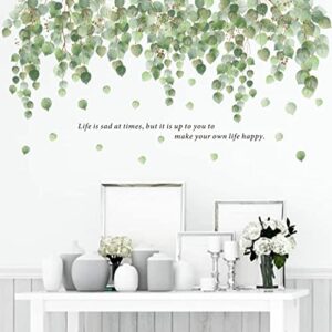 Hanging Green Vine Wall Decal Stickers for Bedroom Living Room, Removable Eucalyptus Green Plants Leaves Wall Art Mural Decor Home Nursery Office Decorations, 46.7" W X 32.2" H (C)