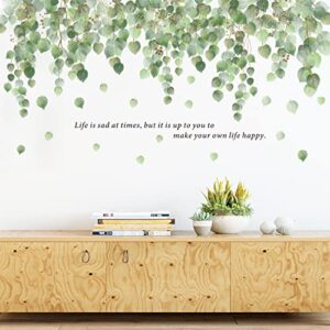 Hanging Green Vine Wall Decal Stickers for Bedroom Living Room, Removable Eucalyptus Green Plants Leaves Wall Art Mural Decor Home Nursery Office Decorations, 46.7" W X 32.2" H (C)