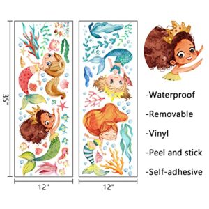 Mfault Multicultural Mermaid Under The Sea Animal Wall Decal Stickers, Ocean Creature Marine Life Seaweed Nursery Decoration Baby Girl Bedroom Playroom Art, Underwater Toddler Kid Room Bathroom Decor