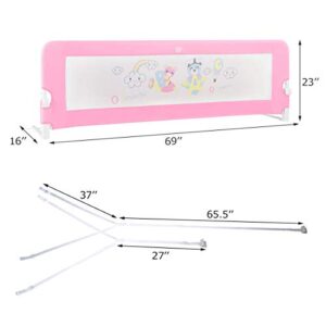 BABY JOY Double Sided Bed Rail Guard, 2 Pack, Extra Long, Swing Down for Convertible Crib, Folding Baby Safety Bedrail for Kids Twin Full Size Queen King Mattress, Rails for Toddlers (69 Inch, Pink)