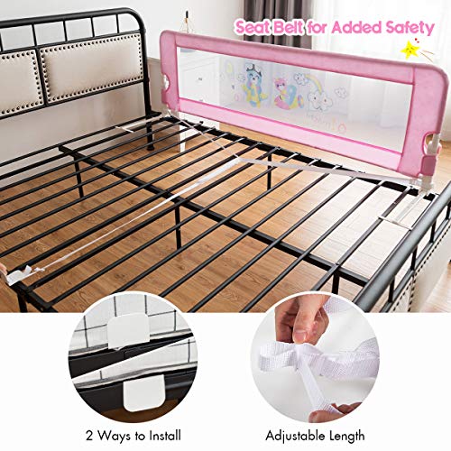 BABY JOY Double Sided Bed Rail Guard, 2 Pack, Extra Long, Swing Down for Convertible Crib, Folding Baby Safety Bedrail for Kids Twin Full Size Queen King Mattress, Rails for Toddlers (69 Inch, Pink)