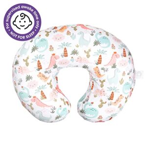 Boppy Original Support Nursing Pillow, Blush Pink Dinosaurs, Ergonomic Breastfeeding, Bottle Feeding, and Bonding, Firm Hypoallergenic Fiber Fill, Removable Cover, Machine Washable