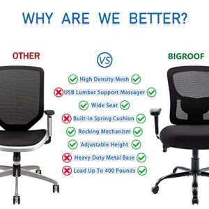 Bigroof Office Chair, Big and Tall Rolling Swivel Chair Ergonomic Mesh Computer Chair 400lbs with Adjustable Lumbar Support Arms High Back Wide Seat Task Executive Chair for Heavy People