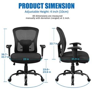 Bigroof Office Chair, Big and Tall Rolling Swivel Chair Ergonomic Mesh Computer Chair 400lbs with Adjustable Lumbar Support Arms High Back Wide Seat Task Executive Chair for Heavy People