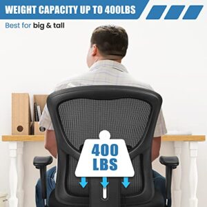 Bigroof Office Chair, Big and Tall Rolling Swivel Chair Ergonomic Mesh Computer Chair 400lbs with Adjustable Lumbar Support Arms High Back Wide Seat Task Executive Chair for Heavy People