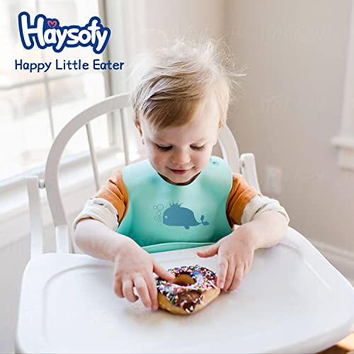 Haysofy Silicone Bibs, 3 Pack Silicone Baby Bib for Babies & toddlers, Soft Adjustable Fit Waterproof Bibs