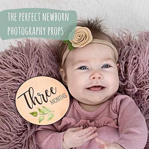 Beautiful Baby Monthly Milestone Cards - The Perfect Newborn Photography Props to Document Your Baby´s Growth - 10 Reversible Wooden Circles/Discs incl. Announcement & Hello World Sign