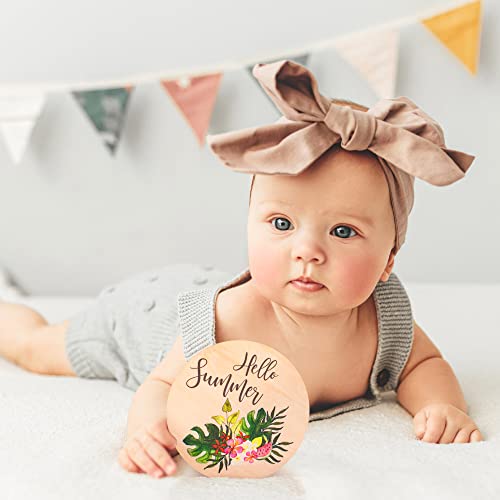 Beautiful Baby Monthly Milestone Cards - The Perfect Newborn Photography Props to Document Your Baby´s Growth - 10 Reversible Wooden Circles/Discs incl. Announcement & Hello World Sign