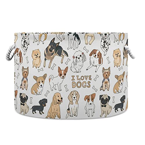 ALAZA Doodle Dog Pug Corgi Golden Retriever Husky Labrador Dachshund Storage Basket Gift Baskets Large Collapsible Laundry Hamper with Handle, 20x20x14 in