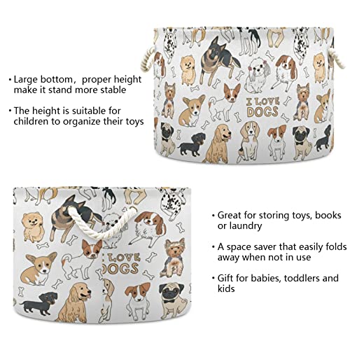 ALAZA Doodle Dog Pug Corgi Golden Retriever Husky Labrador Dachshund Storage Basket Gift Baskets Large Collapsible Laundry Hamper with Handle, 20x20x14 in