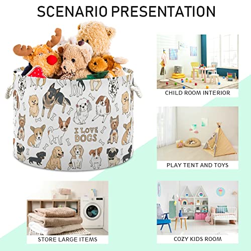 ALAZA Doodle Dog Pug Corgi Golden Retriever Husky Labrador Dachshund Storage Basket Gift Baskets Large Collapsible Laundry Hamper with Handle, 20x20x14 in