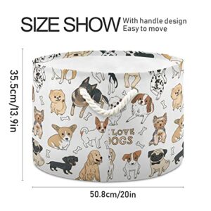 ALAZA Doodle Dog Pug Corgi Golden Retriever Husky Labrador Dachshund Storage Basket Gift Baskets Large Collapsible Laundry Hamper with Handle, 20x20x14 in