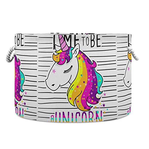 ALAZA Cute Magical Unicorn with Stripes Storage Basket Gift Baskets Large Collapsible Laundry Hamper with Handle, 20x20x14 in