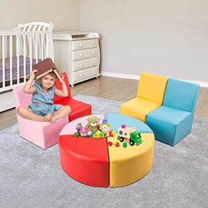 aiit kinlife kids table and chair set - 8pcs soft foam & pvc seating set sofa toddler stools colorful table for preschool playroom classroom daycare